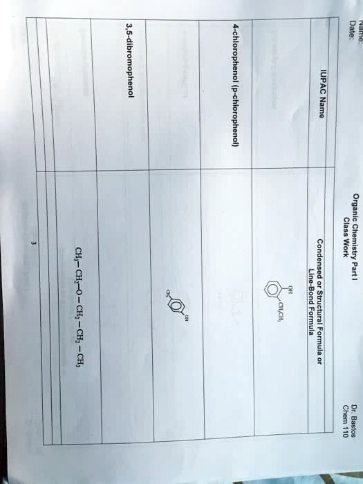 Name: Date: IUPAC Name 4-chlorophenol (p-chlorophenol) 3,5 ...