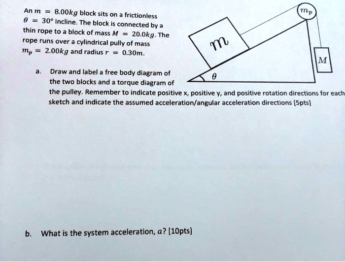 SOLVED: An 8.00kg block sits on a frictionless 30Â° incline. The block is connected by a thin ...