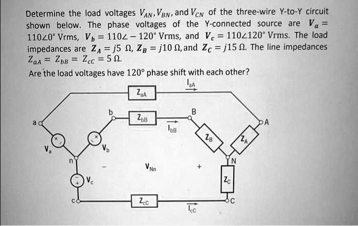 determine the load voltages vanvanand vcn of the three wire y to y circuit shown below the phase ...