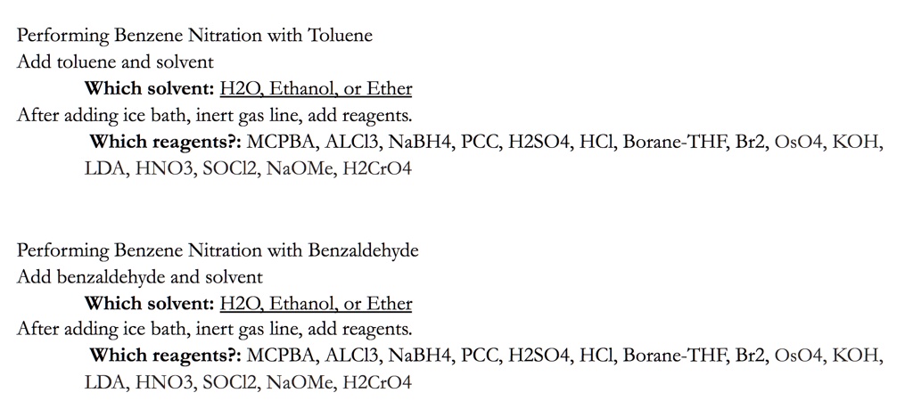 SOLVED: Performing Benzene Nitration with Toluene Add toluene and ...