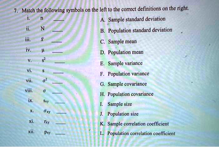 match the following symbols on the left to the correct definitions on ...