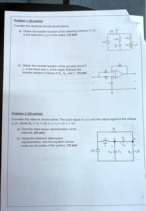 problem 120 polnts consider the electrical circuits shown below b obtain the transfer tunction ...