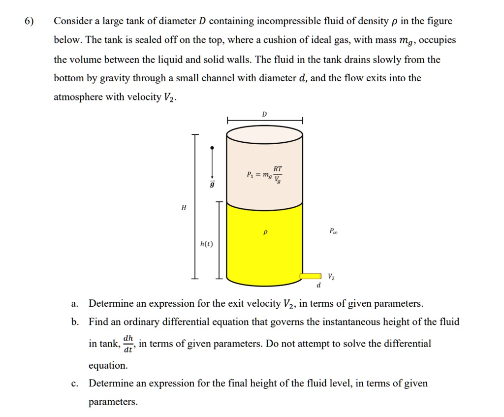 SOLVED: 6) Consider a large tank of diameter D containing ...