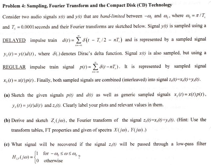 SOLVED: Problem 4: Sampling, Fourier Transform, and the Compact Disk (CD) Technology Consider ...
