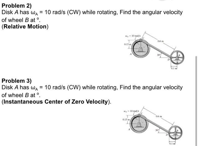 SOLVED: Problem 2) Disk A has Ï‰=10 rad/s (CW) while rotating. Find the ...