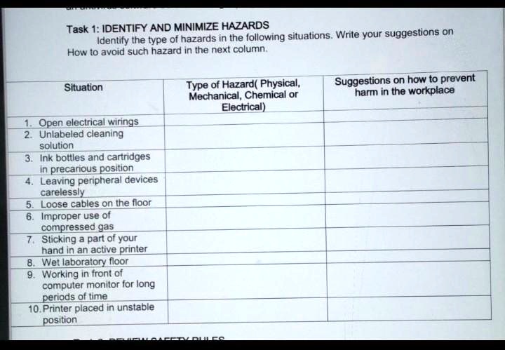 type of hazard physical mechanical prevent harm in the task 1 identify ...