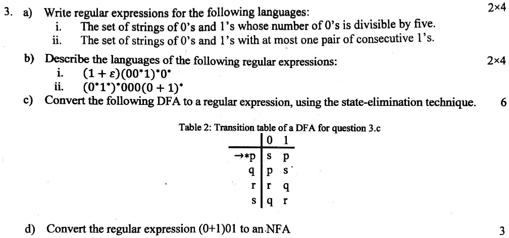 3. a) Write regular expressions for the following languages: i. The set of strings of 0's and 1 ...