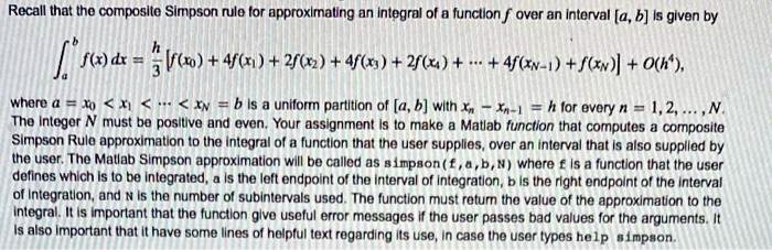 SOLVED: Recall that the composite Simpson rule for approximating an ...