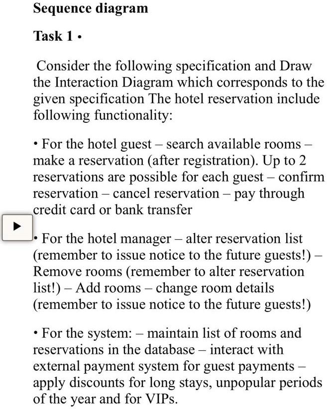 Sequence diagram Task 1. Consider the following specification and Draw the Interaction Diagram ...