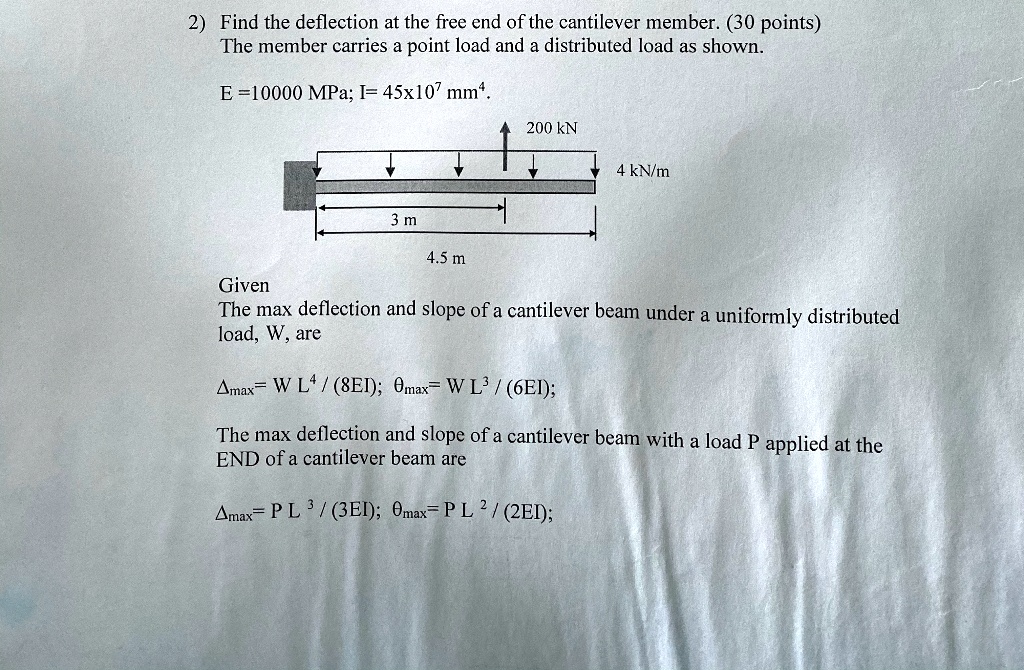 2 find the deflection at the free end of the cantilever member30 points ...