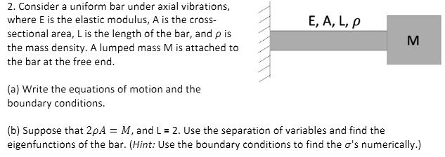 2. Consider a uniform bar under axial vibrations, where E is the ...