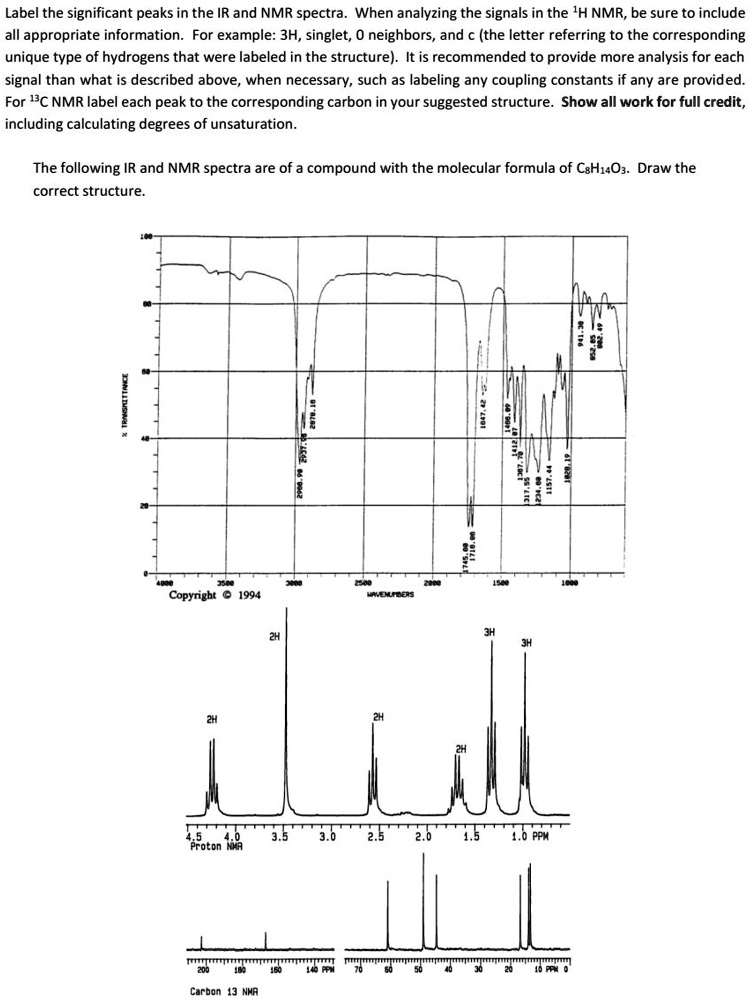 SOLVED: Label the significant peaks in the IR and NMR spectra. When ...