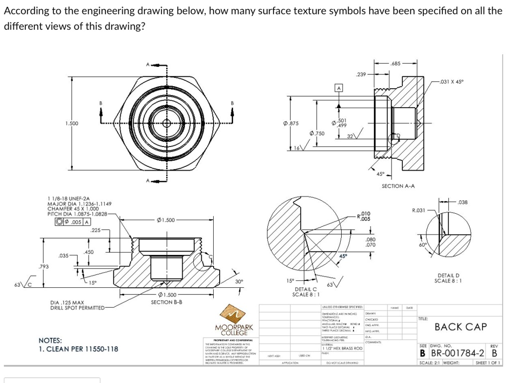 SOLVED: According to the engineering drawing below, how many surface ...