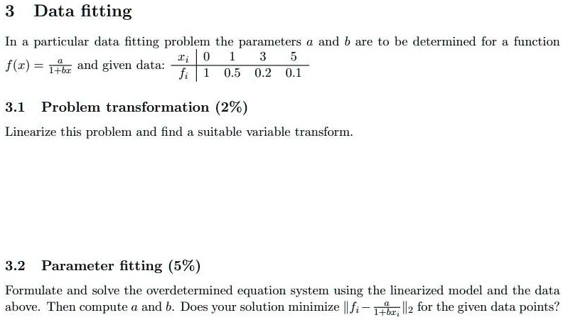 SOLVED: Data Fitting In a particular data fitting problem, the parameters a and b are to be ...