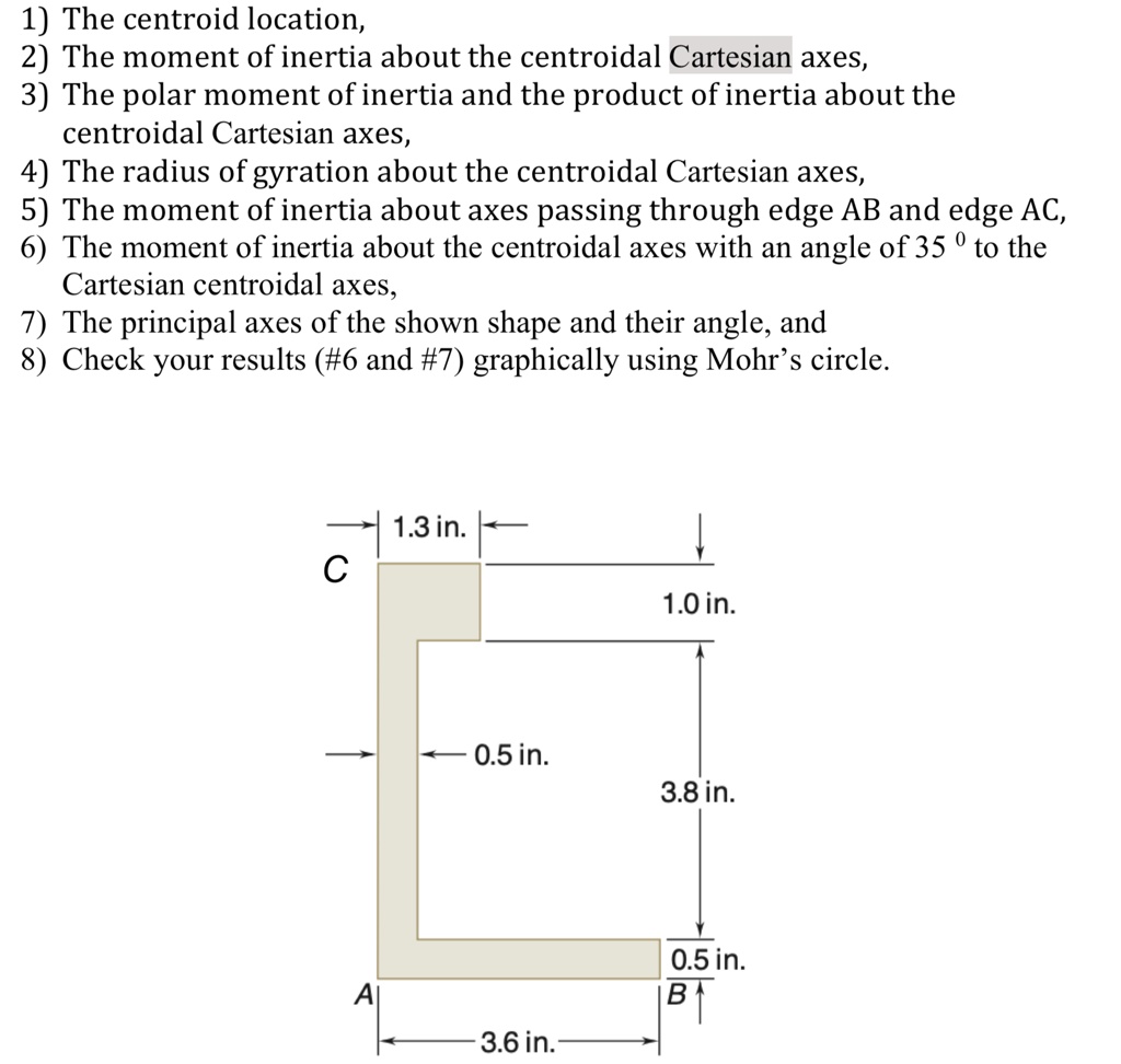SOLVED: 1) The centroid location, 2) The moment of inertia about the ...