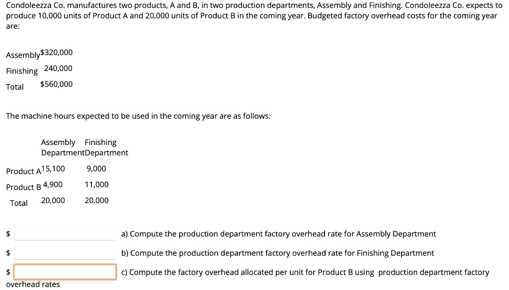 SOLVED: Condoleezza Co. manufactures two products, A and B, in two ...