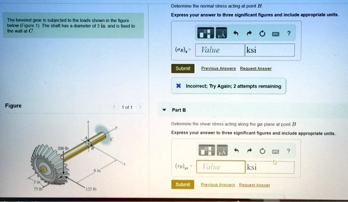 The beveled gear is subjected to the loads shown in the figure below ...