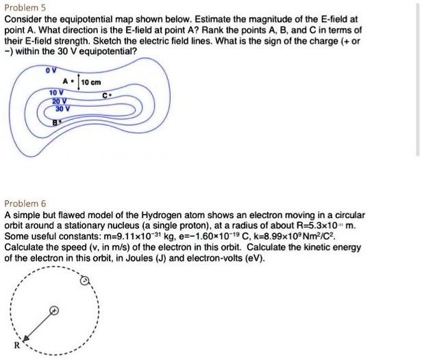 problem 5 consider the equipotential map shown belowestimate the magnitude of the e field at ...