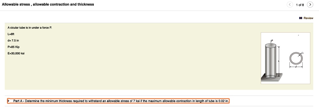 SOLVED: A tube is under a force P. Given the information below, determine the minimum thickness ...