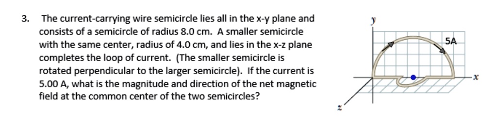 SOLVED: The current-carrying wire semicircle lies all in the x-Y plane and consists of a ...