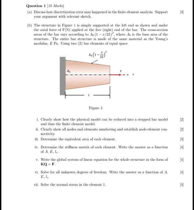 SOLVED: Question 1[25 Marks] a Discuss how discretization error may happened in the finite ...