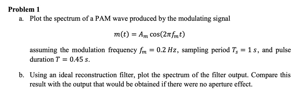 Solved Problem 1 Plot The Spectrum Of A Pam Wave Produced By The Modulating Signal M T Am