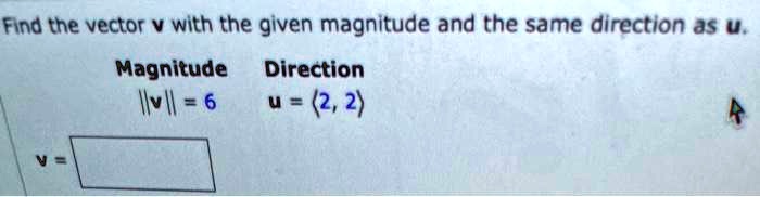 find the vector v with the given magnitude and the same direction as u magnitude direction ivul ...