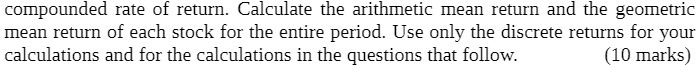 compounded rate of return. Calculate the arithmetic mean return and the ...