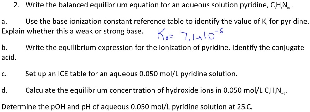 SOLVED: 2 Write the balanced equilibrium equation for an aqueous ...