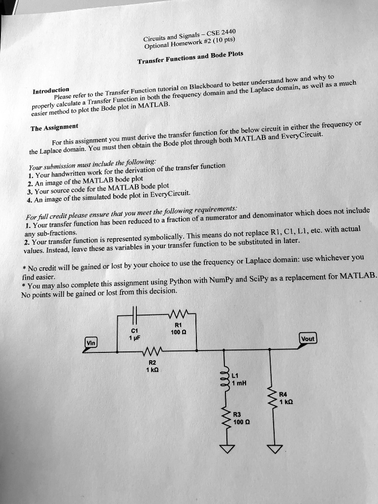 SOLVED: Circuits and Signals - CSE 2440 Optional Homework #2 (10 pts) Transfer Functions and ...