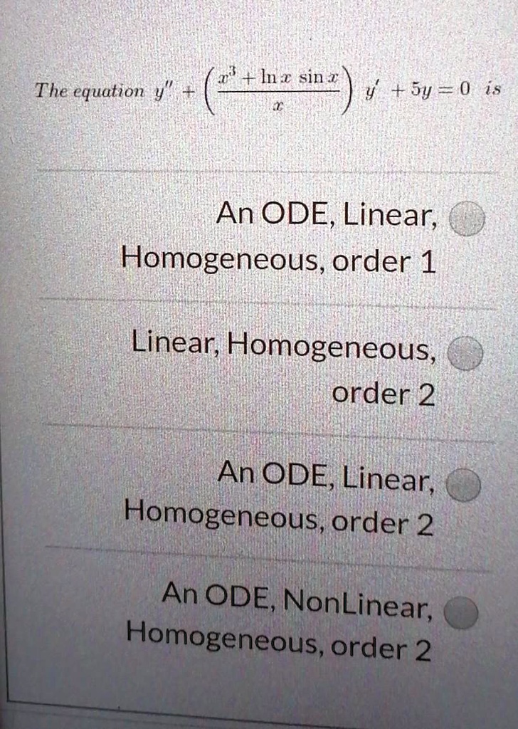 in sin the equation y jy 0 is an ode linear homogeneous order 1 linear homogeneous order 2 an ...