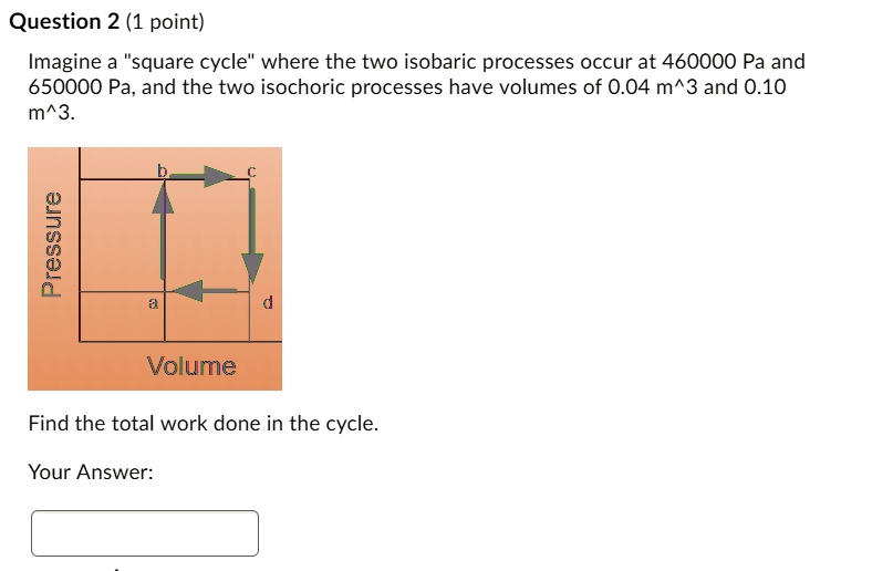 Question 2 (1 point) Imagine a "square cycle" where the two isobaric ...