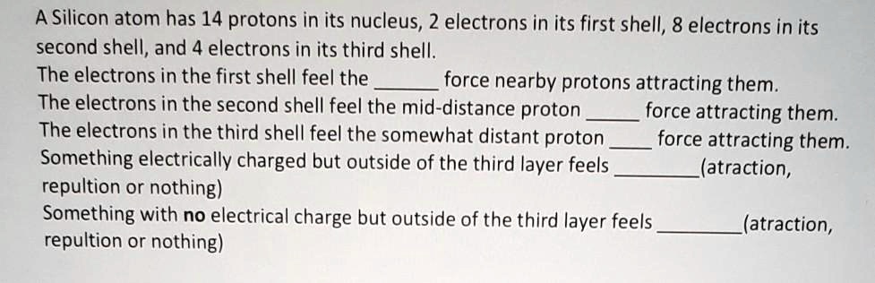SOLVED: A Silicon atom has 14 protons in its nucleus, 2 electrons in ...