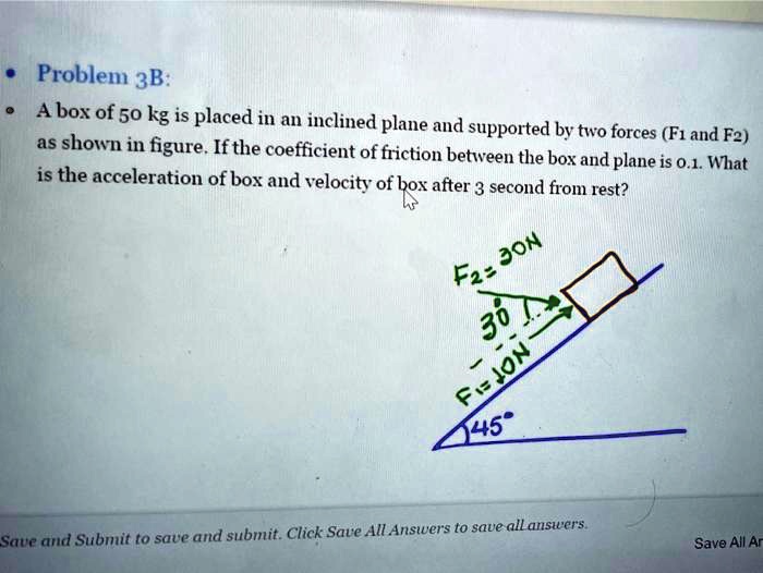 problem 3b box of 50 kg is placed in an inclined plane and shown supported by two forces f1 and ...