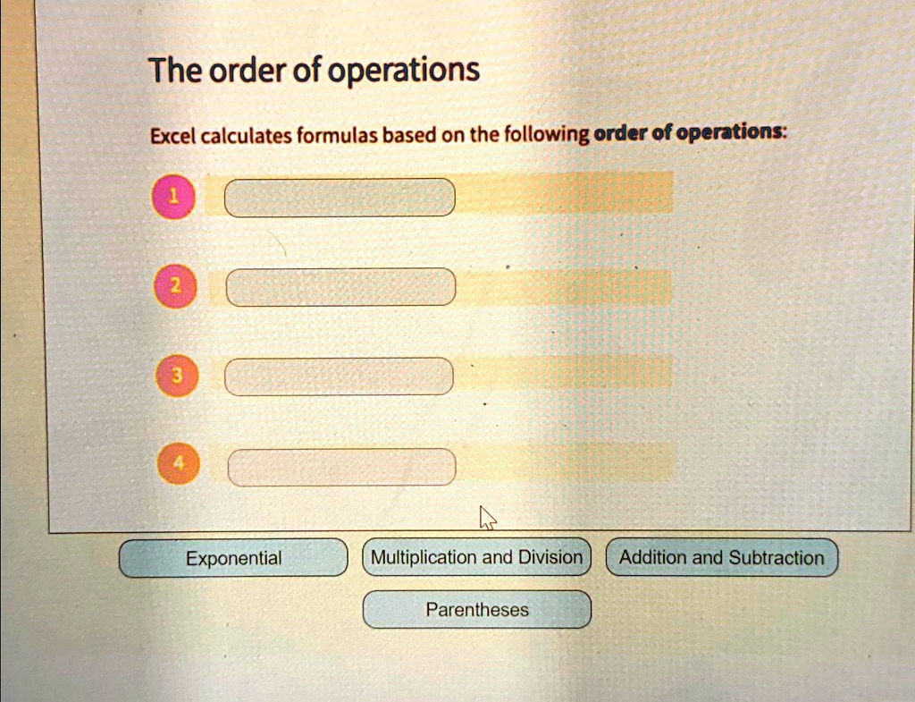 Solved The Order Of Operations Excel Calculates Formulas Based On The Following Order Of