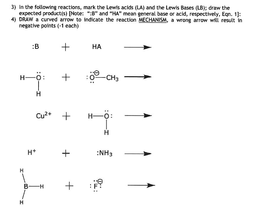 3) In the following reactions, mark the Lewis acids (LA) and...