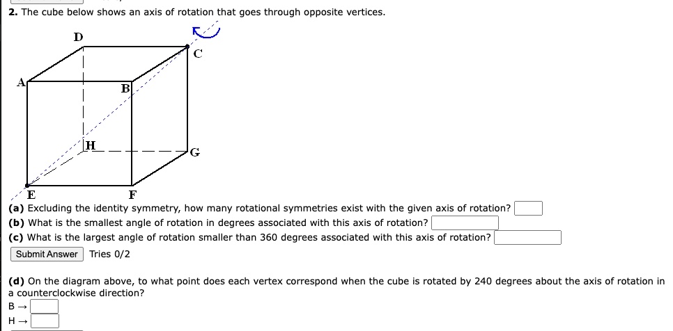 2. The cube below shows an axis of rotation that goes through opposite ...