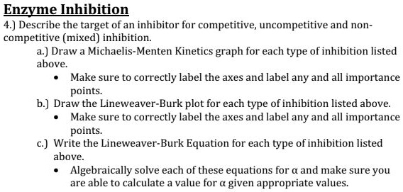 SOLVED: Enzyme Inhibition 4. Describe the target of an inhibitor for ...