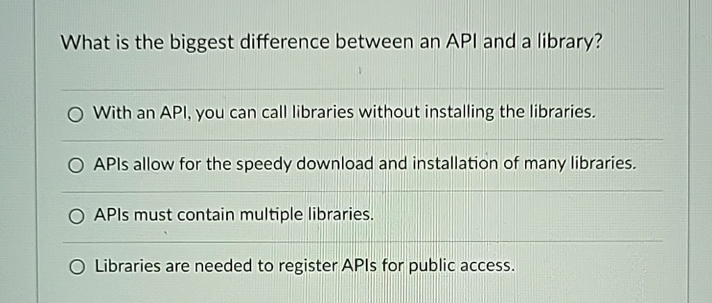 What is the biggest difference between an API and a library? With an ...