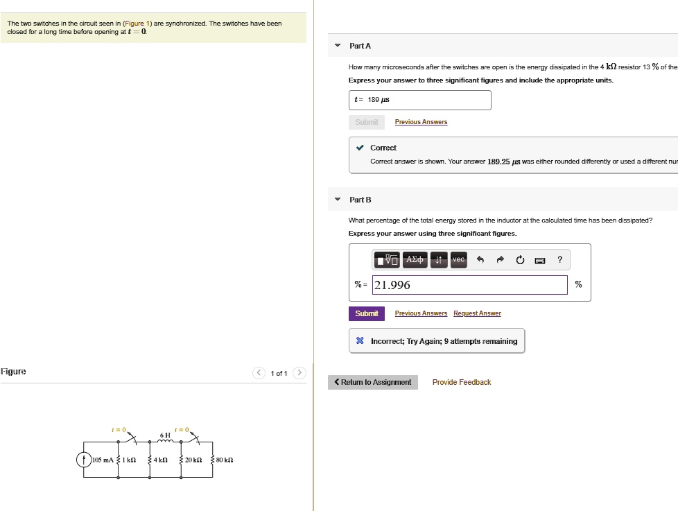 SOLVED: The two switches in the circuit seen in (Figure 1) are ...