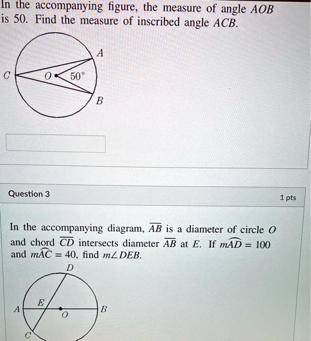 SOLVED: In the accompanying figure, the measure of angle AOB is 50Â ...