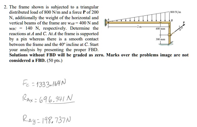 SOLVED: The frame shown is subjected to a triangular distributed load ...