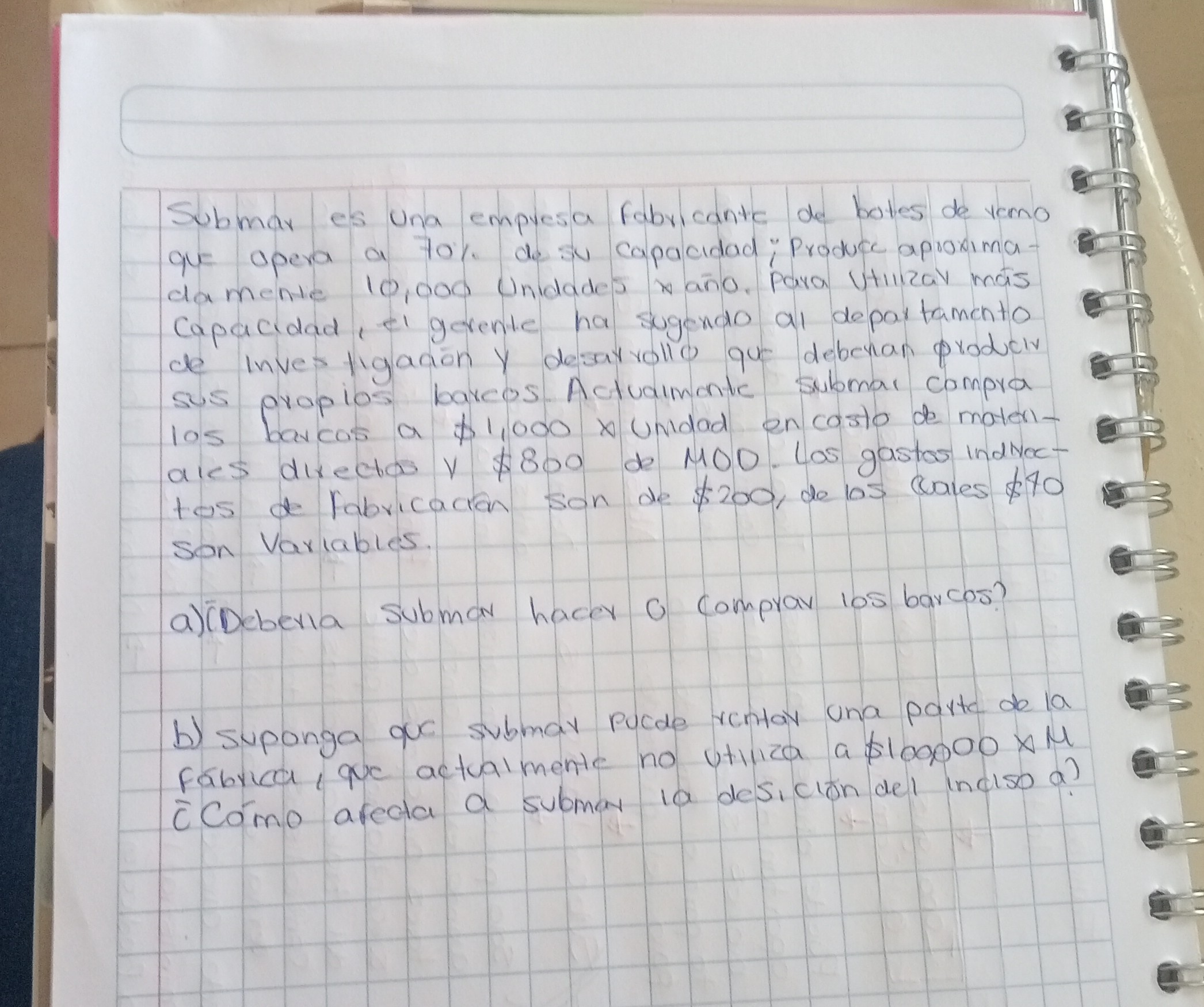 submar es una empresa fabricante de botes de vamo que opera a 70 de su ...