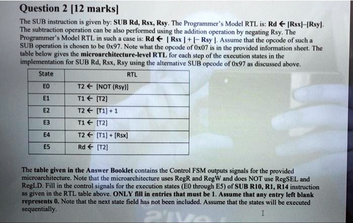 SOLVED: Text: Question 2 [12 marks] The SUB instruction given by: SUB ...