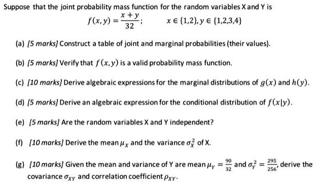 SOLVED: Suppose that the joint probability mass function for the random ...
