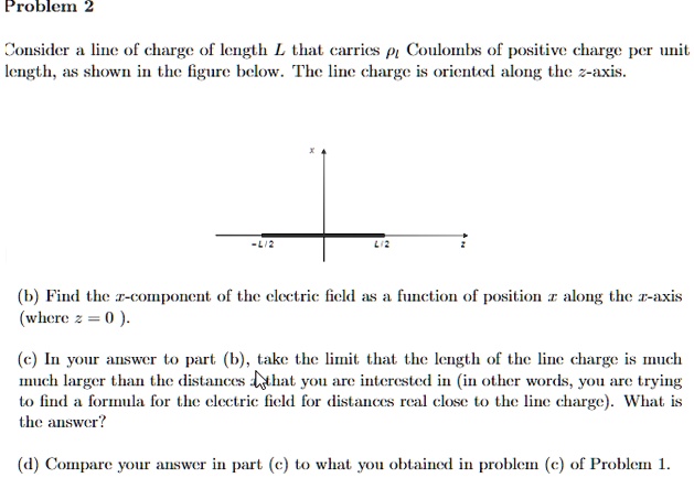 SOLVED: Problem 2 Consider a line of charge of length L that carries pi ...