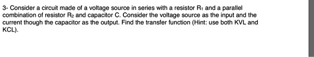 SOLVED: Consider a circuit made of a voltage source in series with a resistor R and a parallel ...