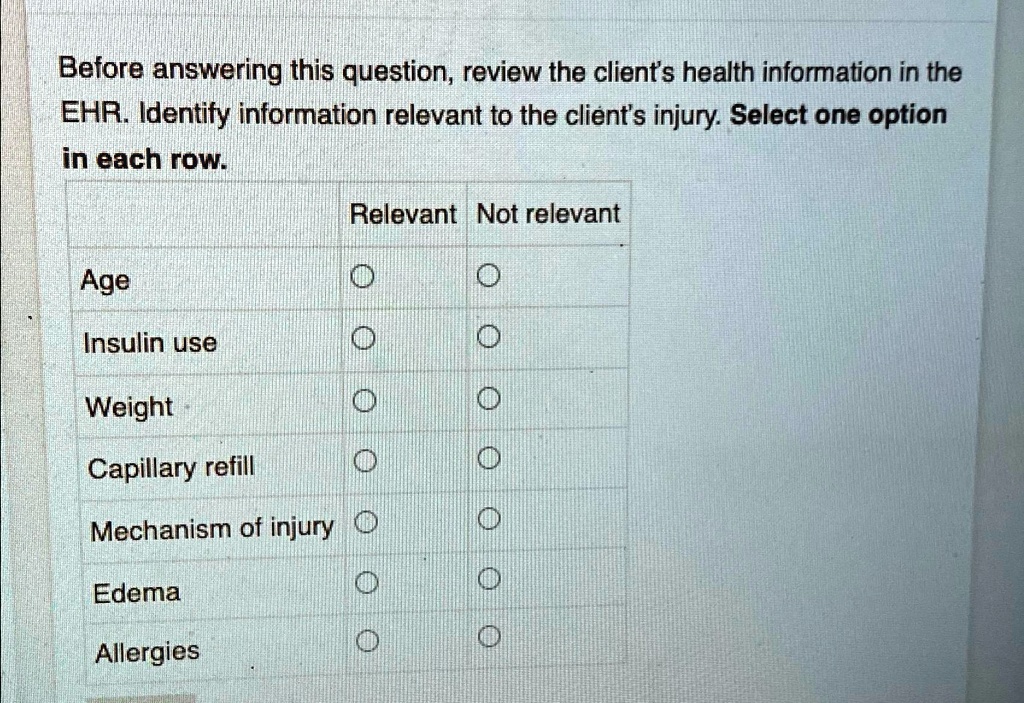 before answering this question review the clients health information in the ehr identify ...