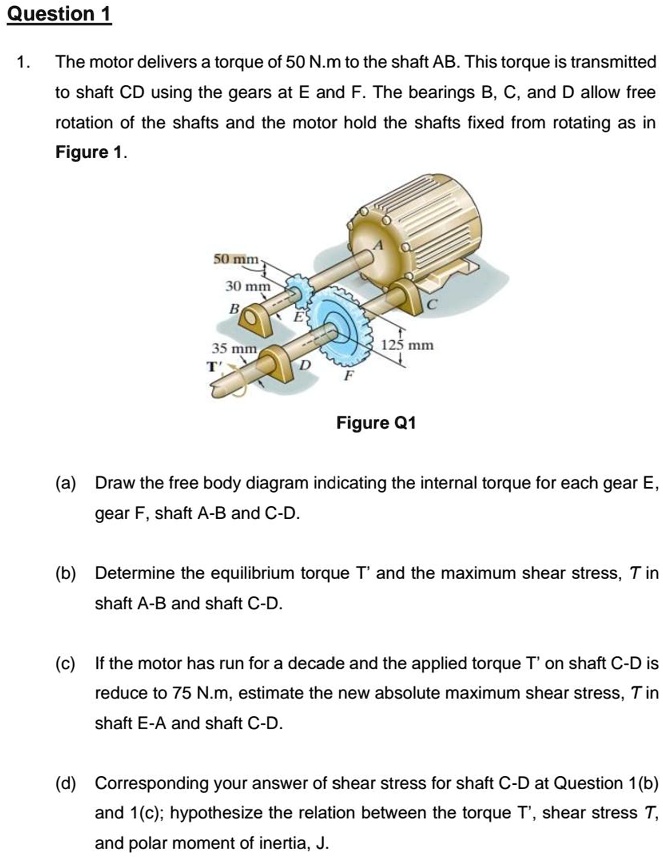 Question 1 1. The motor delivers a torque of 50 N.m to the shaft AB ...