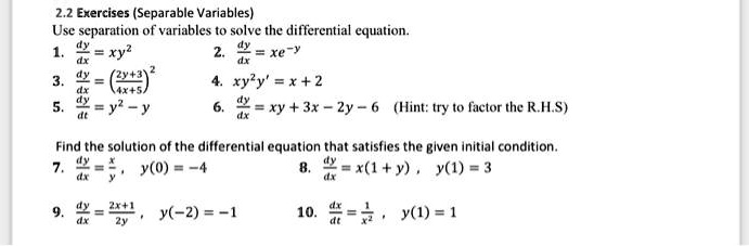 Please Solve All The Question 22exercisesseparable Variables Use